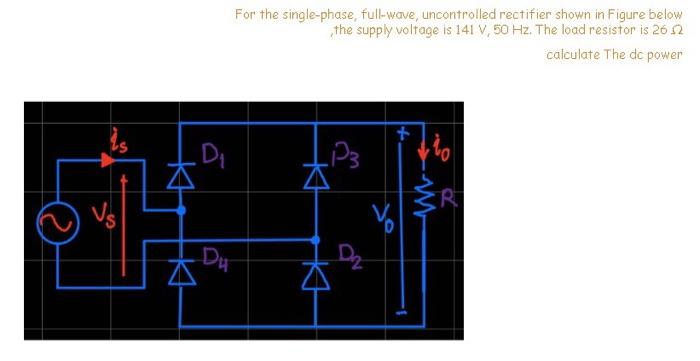 Solved For the single-phase, full-wave, uncontrolled | Chegg.com