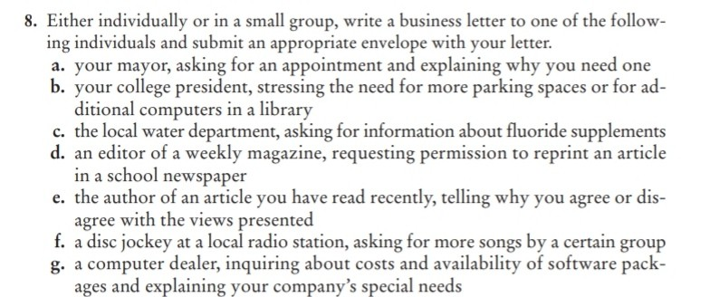 Solved Homework (HW): Exercise 8, p. 124 (writing a business | Chegg.com