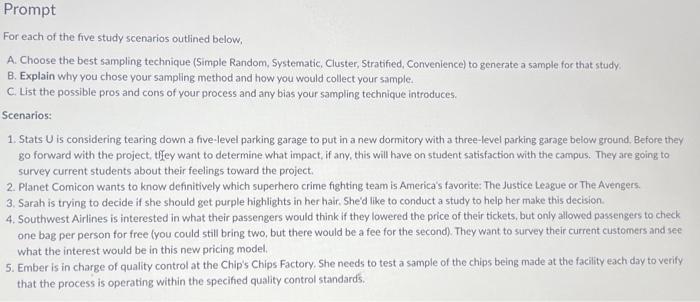 Solved For each of the five study scenarios outlined below, | Chegg.com