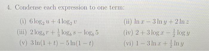 Solved 4. Condense each expression to one term: (i) | Chegg.com