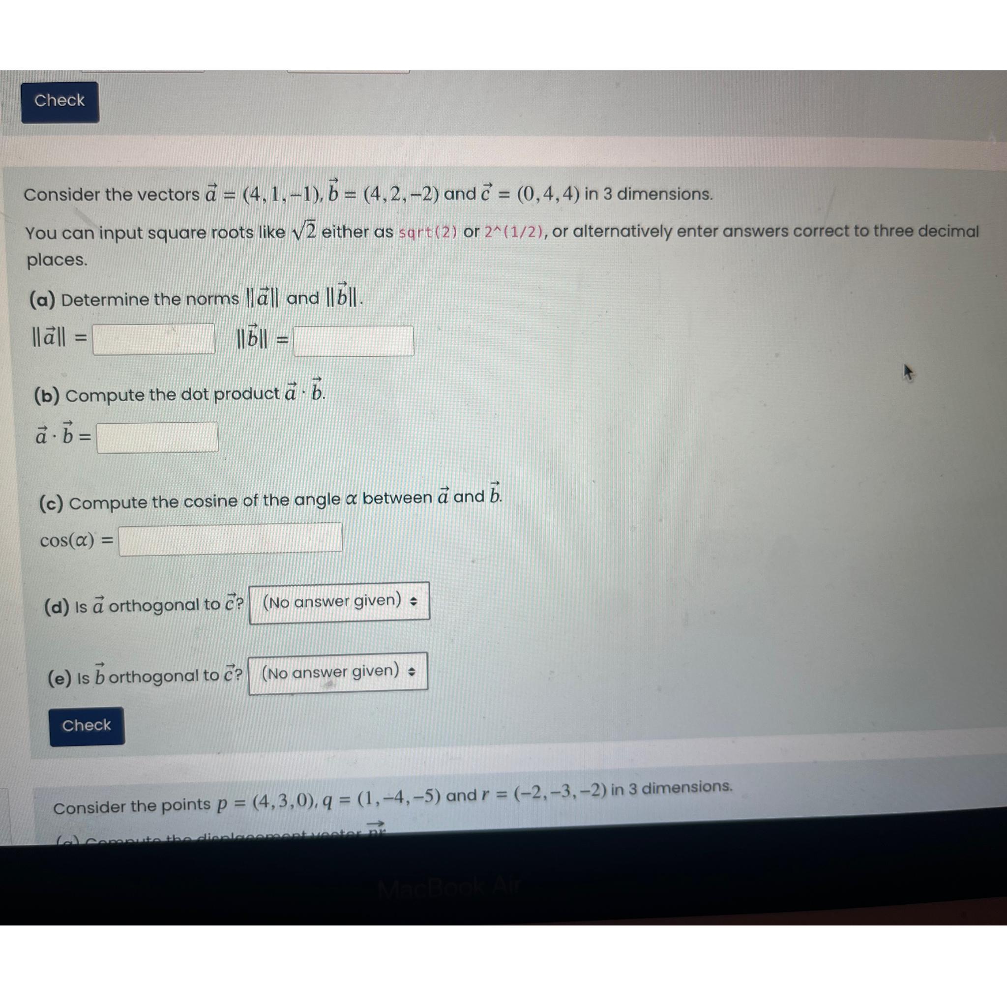 Solved Consider the vectors vec(a)=(4,1,-1),vec(b)=(4,2,-2) | Chegg.com