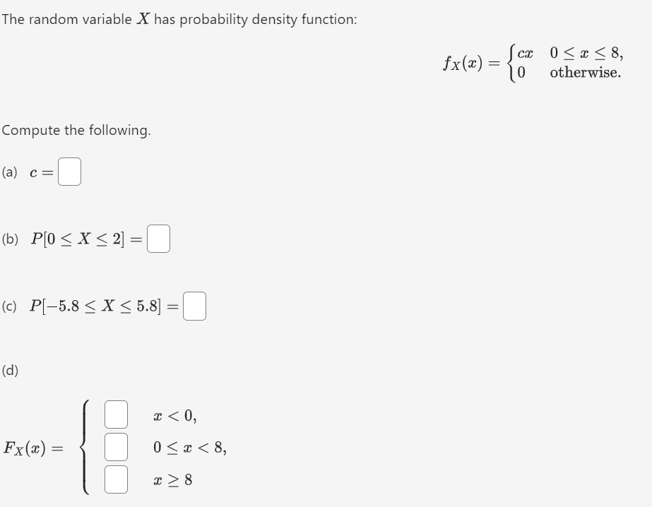 Solved The random variable x ﻿has probability density | Chegg.com
