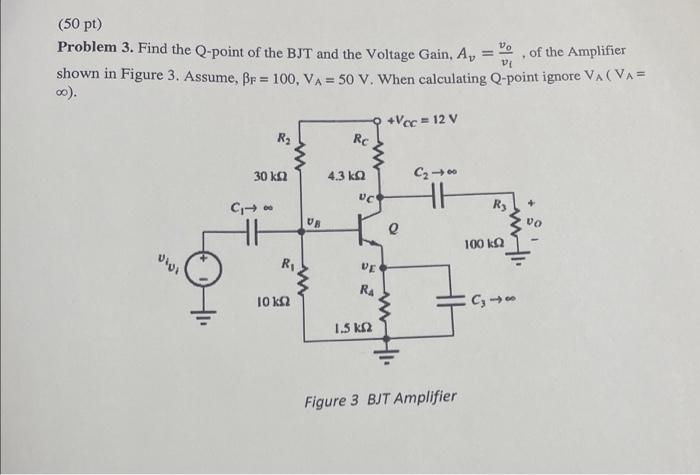 Solved Problem 3. Find the Q-point of the BJT and the | Chegg.com