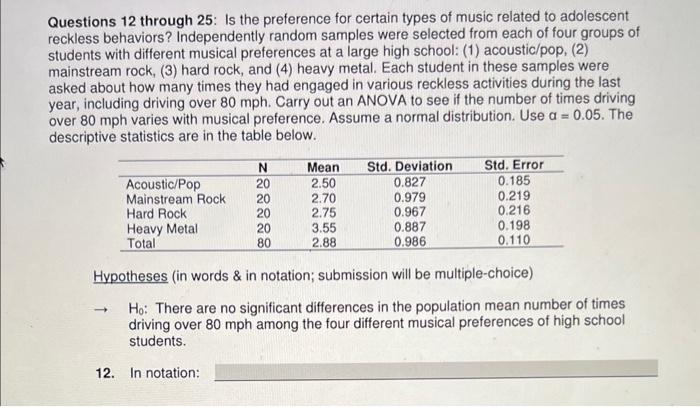 Solved Questions 12 through 25: Is the preference for | Chegg.com