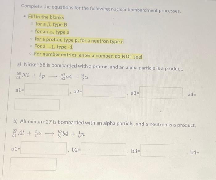 Solved Complete the equations for the following nuclear | Chegg.com