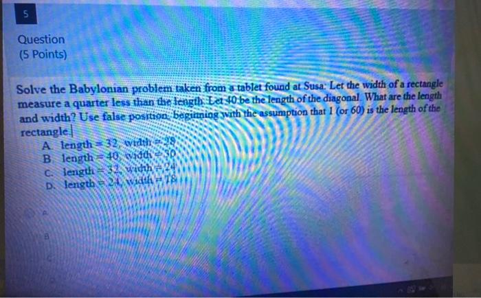 Solved 5 Question (5 Points) Solve the Babylonian problem | Chegg.com