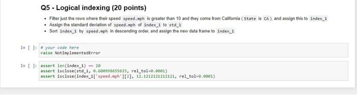 Q5 - Logical indexing ( 20 points) - Filler just the | Chegg.com