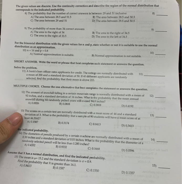 Solved The given values are discrete. Use the continuity | Chegg.com