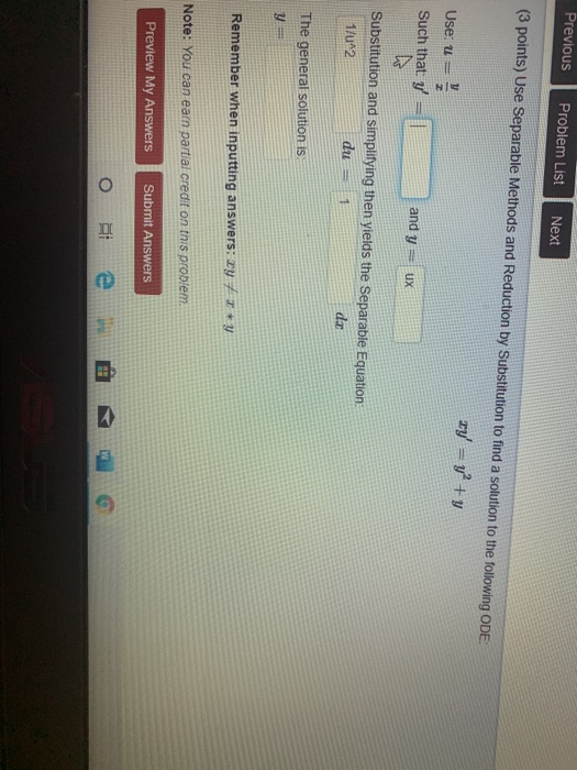 Solved Previous Problem List Next (3 points) Use Separable | Chegg.com