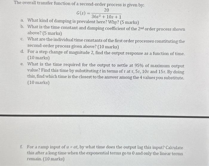 Solved The overall transfer function of a second-order | Chegg.com