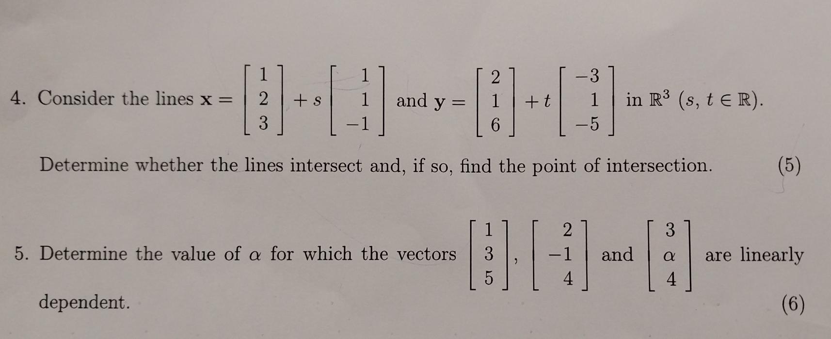 Solved 4. Consider the lines x=⎣⎡123⎦⎤+s⎣⎡11−1⎦⎤ and | Chegg.com