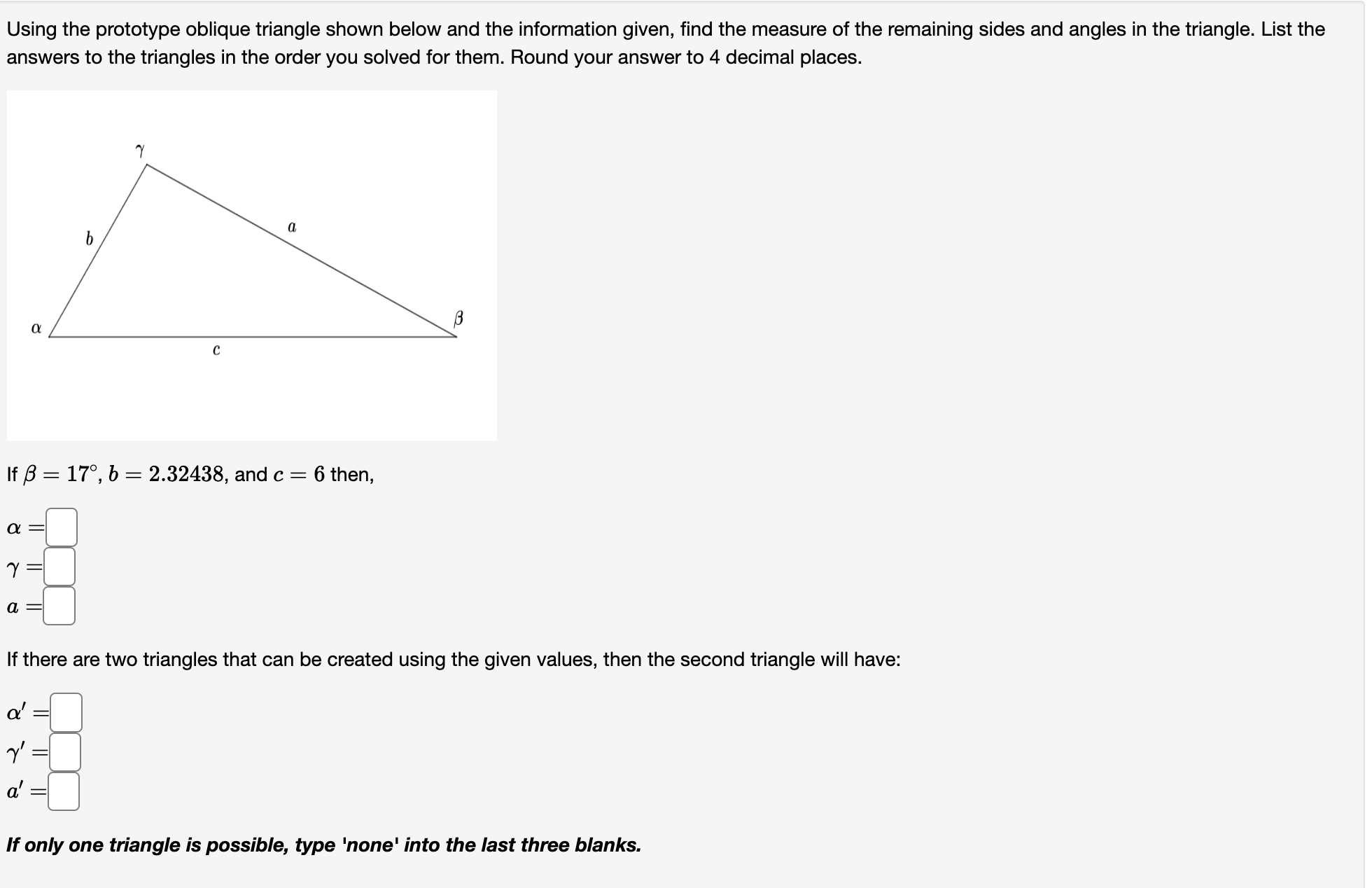 Solved Using the prototype oblique triangle shown below and | Chegg.com