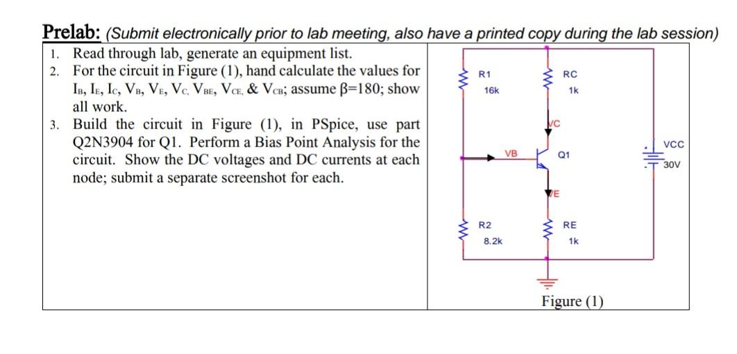 Solved 1. 2. R1 RC 1k 16k Prelab: (Submit electronically | Chegg.com