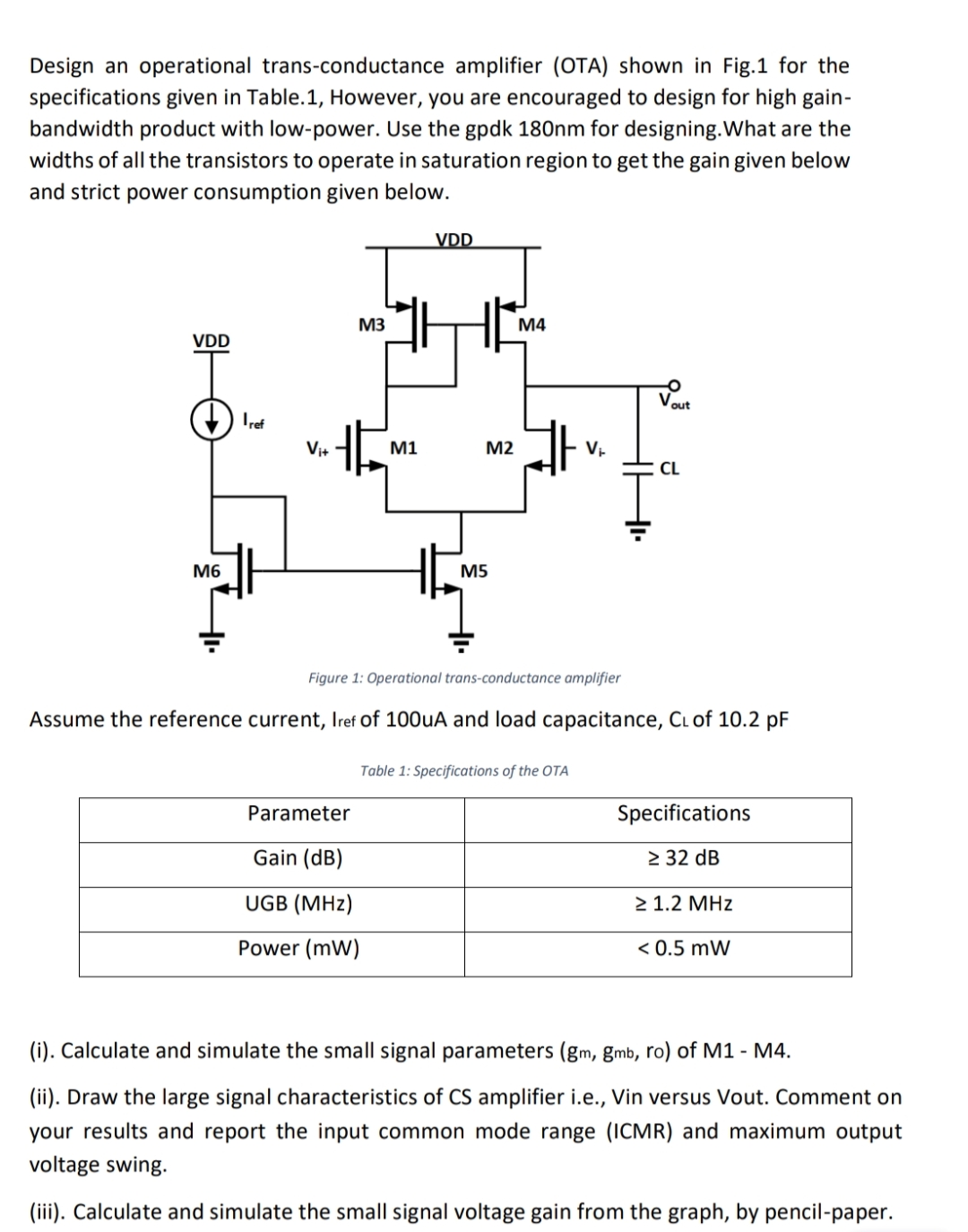 Solved Design an operational trans-conductance amplifier | Chegg.com