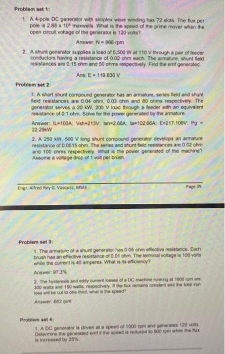 Solved Problem set 1: 1. A 4-pole DC generator with simplex | Chegg.com
