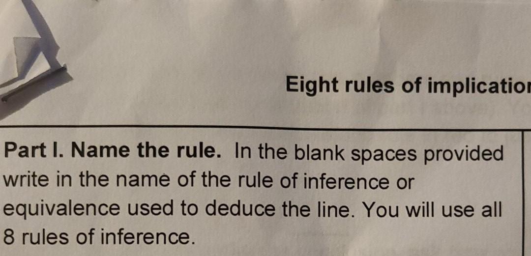 Solved Eight rules of implication Part I. Name the rule. In | Chegg.com