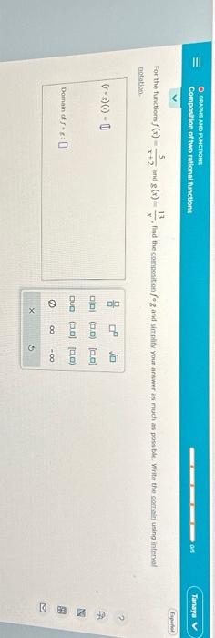 Solved For the functions f(x) = notation. (fog)(x) = [] | Chegg.com