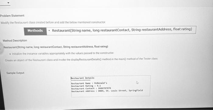 Solved explanation on how to create the constructor and | Chegg.com