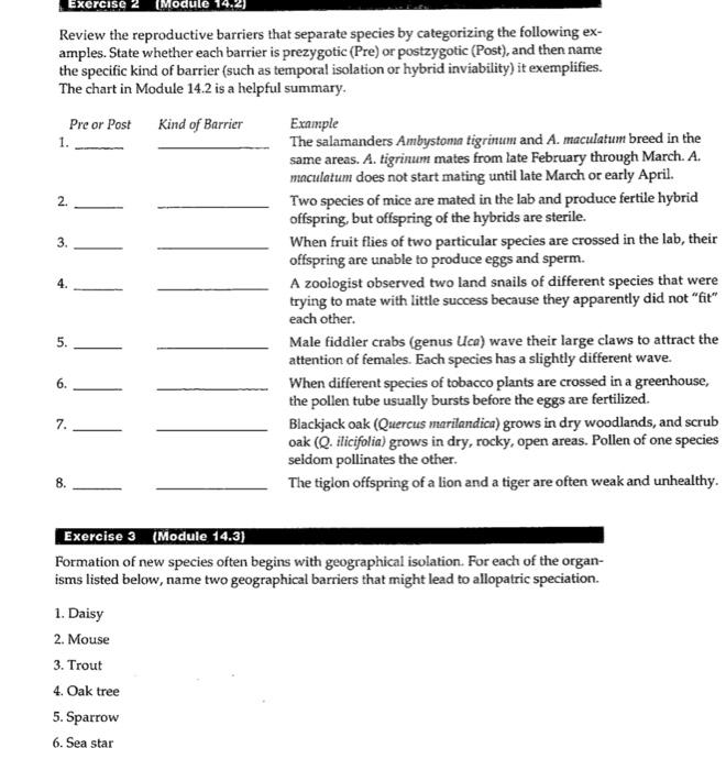 Solved Exercise 2. 3. Module Review the reproductive | Chegg.com