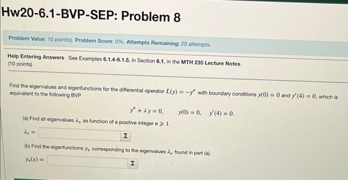 Solved Hw20-6.1-BVP-SEP: Problem 7 Problem Value: 10 | Chegg.com