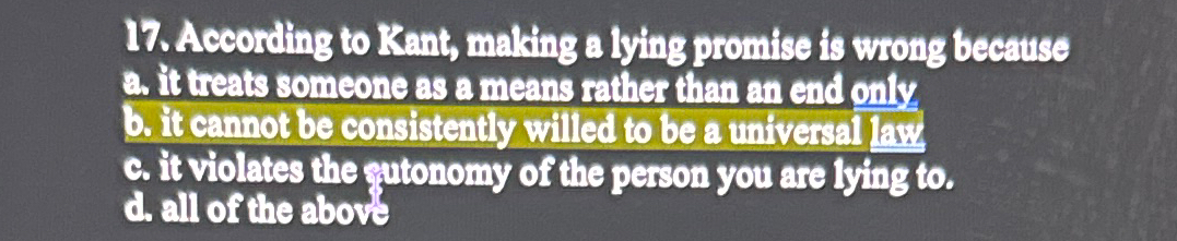 Solved According to Kant, making a lying promise is wrong | Chegg.com