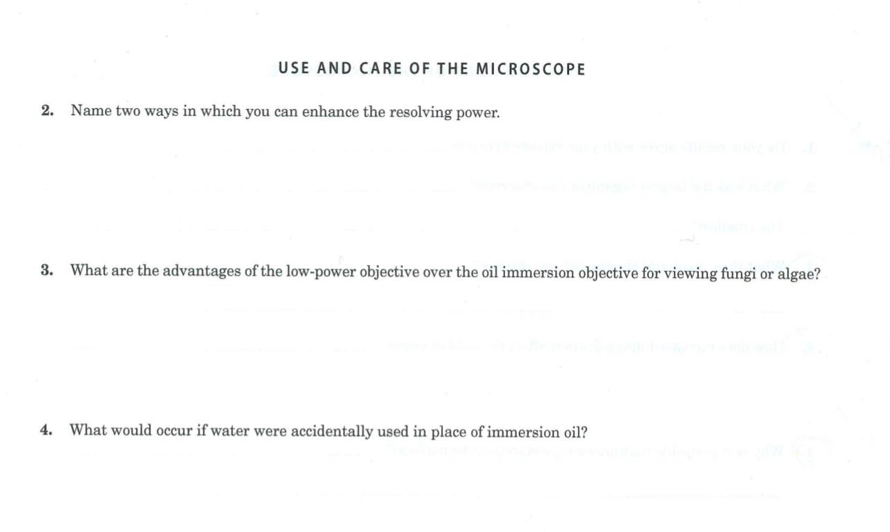 Solved USE AND CARE OF THE MICROSCOPE2. ﻿Name two ways in | Chegg.com