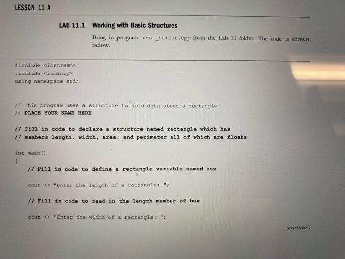 Solved LESSON 11 A LAB 11.1 Working with Basic Structures | Chegg.com