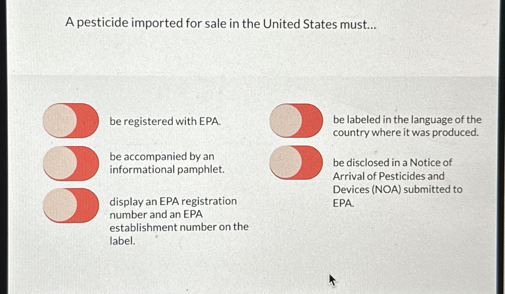 Solved A pesticide imported for sale in the United States | Chegg.com