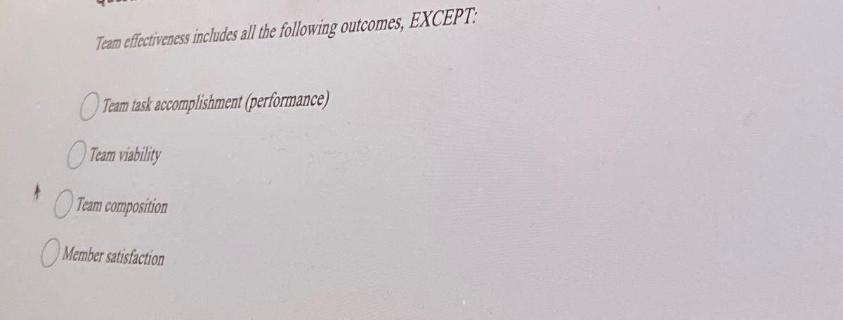 Solved Team effectiveness includes all the following | Chegg.com