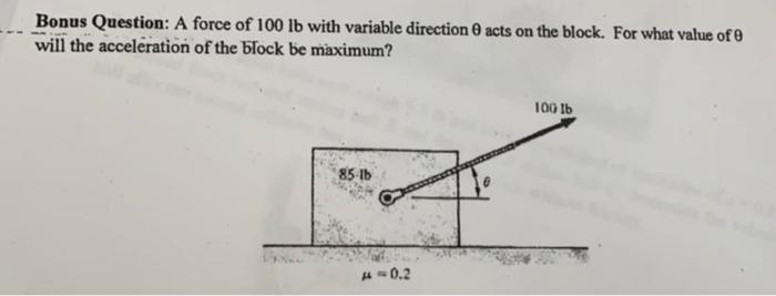 Solved Bonus Question: A force of 100lb with variable | Chegg.com