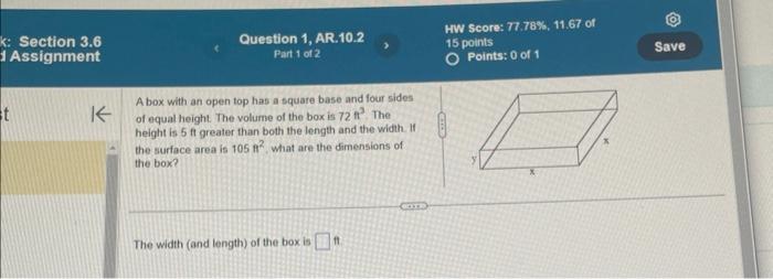 Solved A box with an open top has a square base and four | Chegg.com