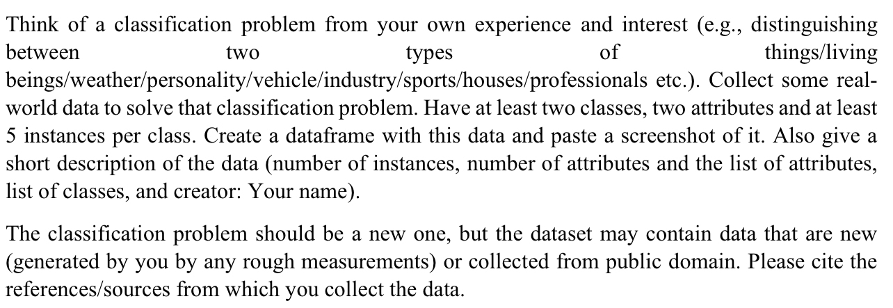 Solved (Using Python) ﻿Think of a classification problem | Chegg.com