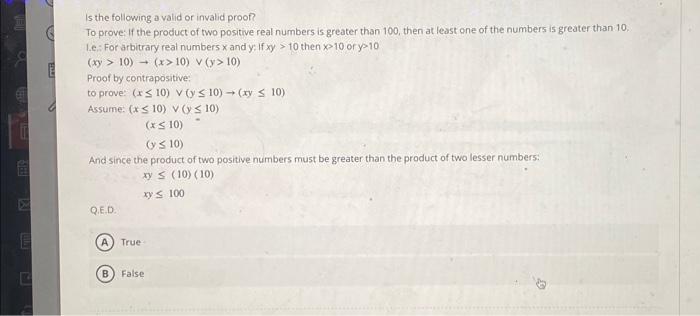 Solved Is the following a valid or invalid proof? To prove: | Chegg.com