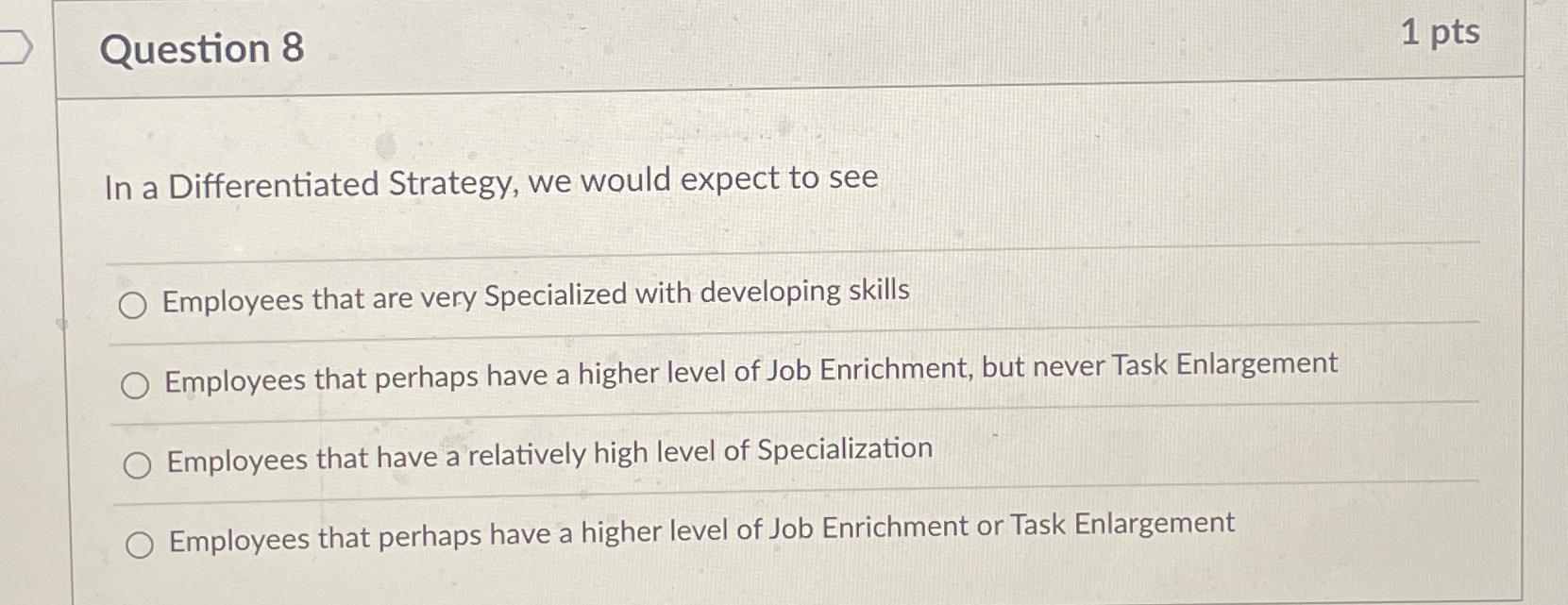 Solved Question 81 ﻿ptsIn a Differentiated Strategy, we | Chegg.com