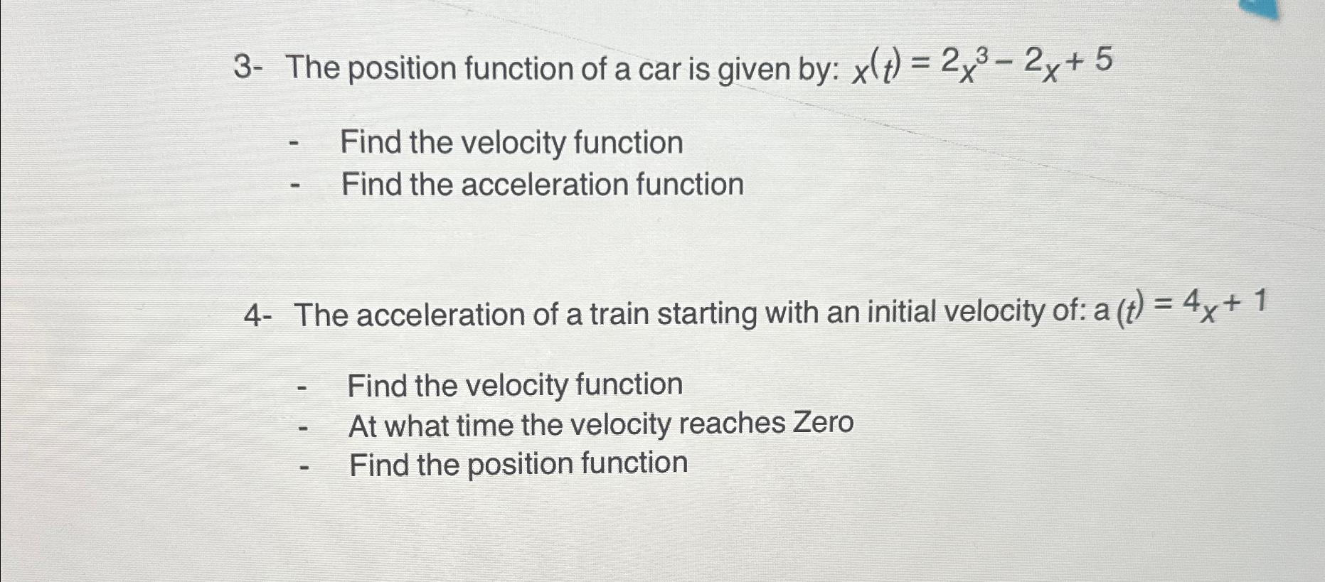 3- ﻿The position function of a car is given by: | Chegg.com