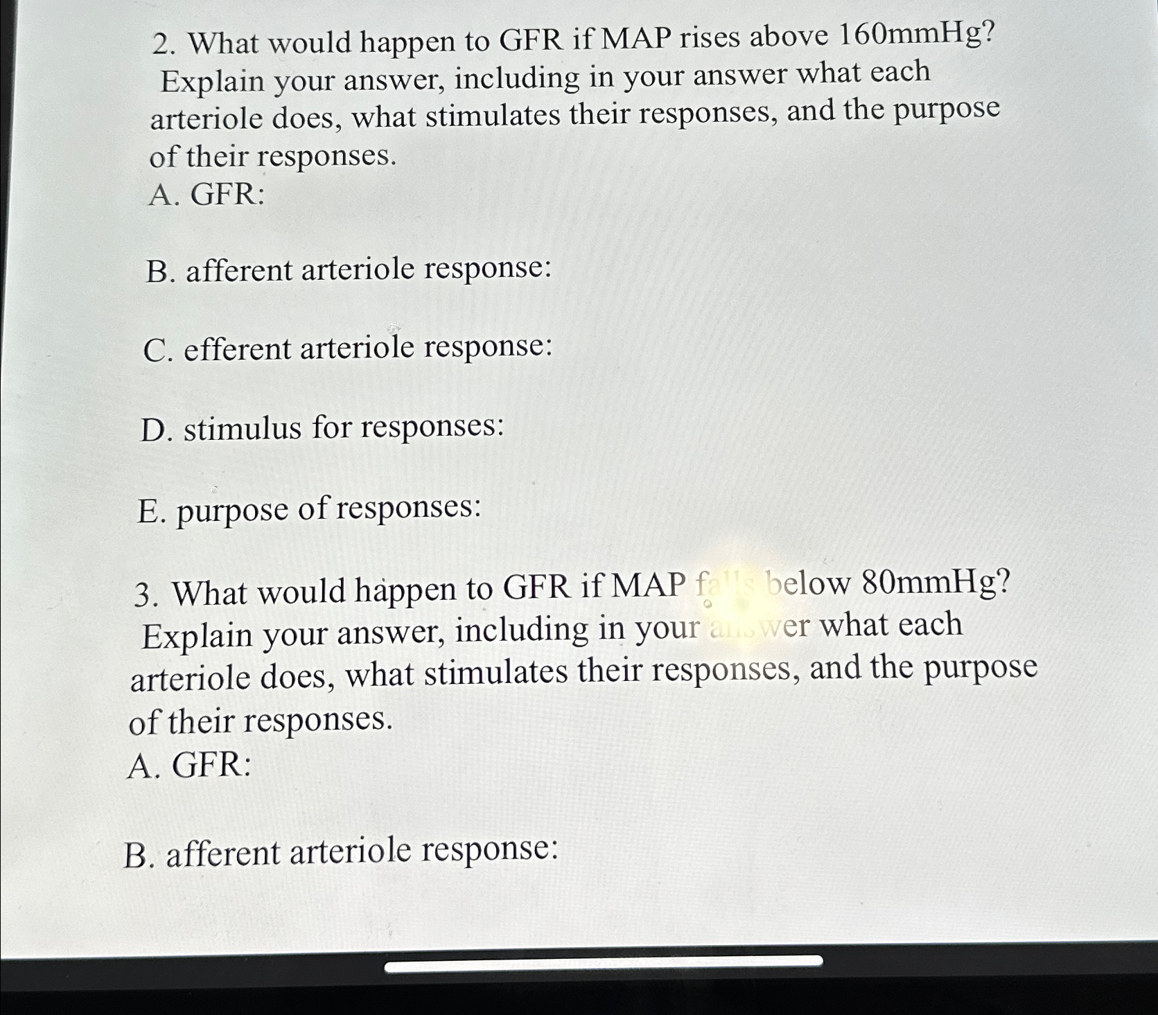 Solved What would happen to GFR if MAP rises above 160mmHg ? | Chegg.com
