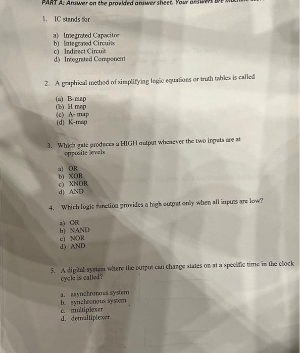 Solved 1. IC stands for a) Integrated Capacitor b) | Chegg.com