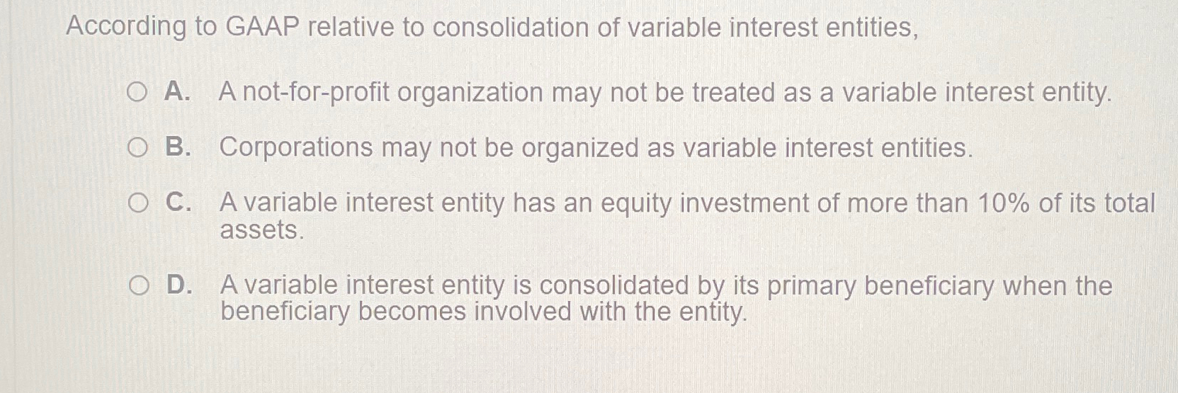 Solved According to GAAP relative to consolidation of | Chegg.com