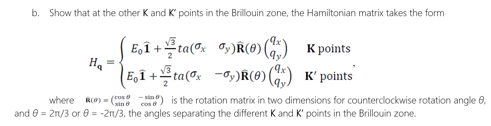 Solved b. ﻿Show that at the other K ﻿and K' ﻿points in the | Chegg.com