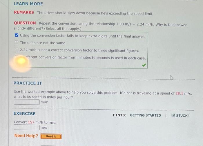 Solved LEARN MORE REMARKS The driver should slow down | Chegg.com