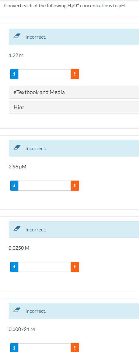 Solved Convert each of the following H3O+concentrations to | Chegg.com