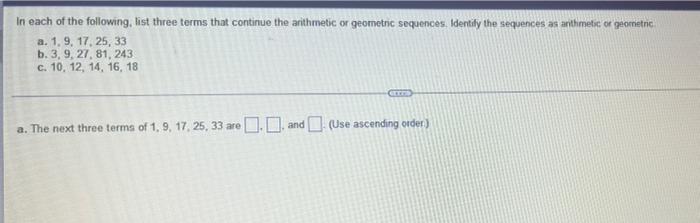 Solved In each of the following, list three terms that | Chegg.com