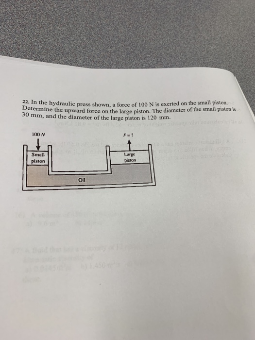 Solved 22. In the hydraulic press shown a force of 100 N is | Chegg.com