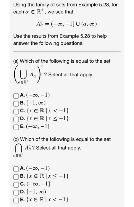 Solved Using the family of sets from Example 5.28, for each | Chegg.com