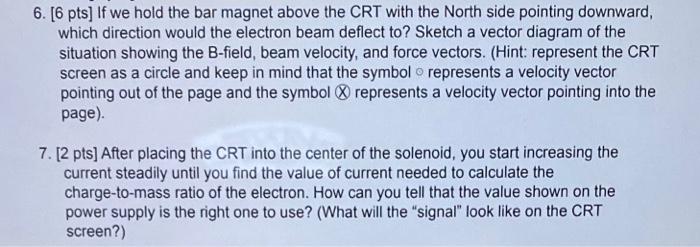 Solved 6. [6 pts] If we hold the bar magnet above the CRT | Chegg.com