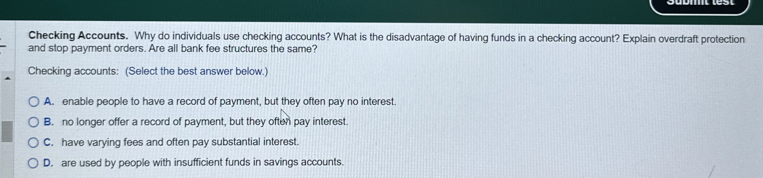 Solved Checking Accounts. Why do individuals use checking | Chegg.com