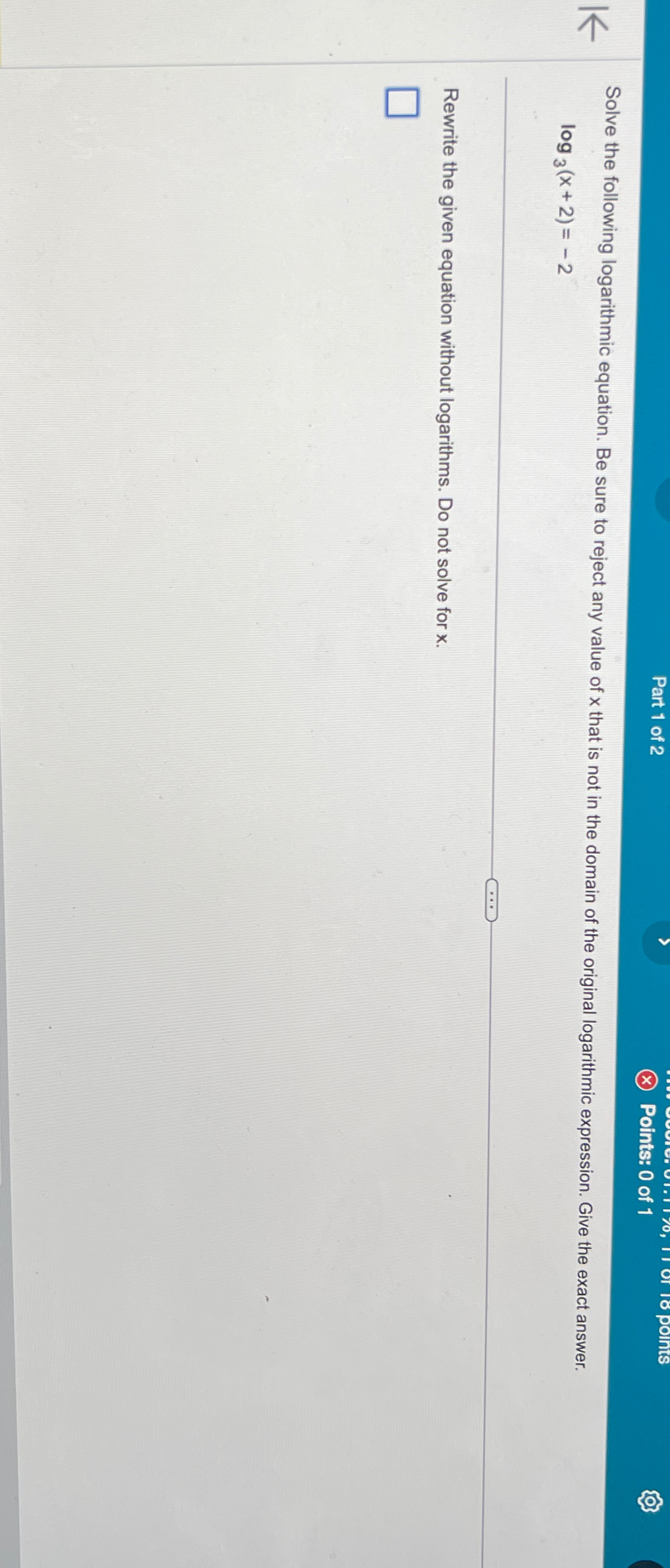 Solved Part 1 ﻿of 2Points: 0 ﻿of 1Solve the following | Chegg.com