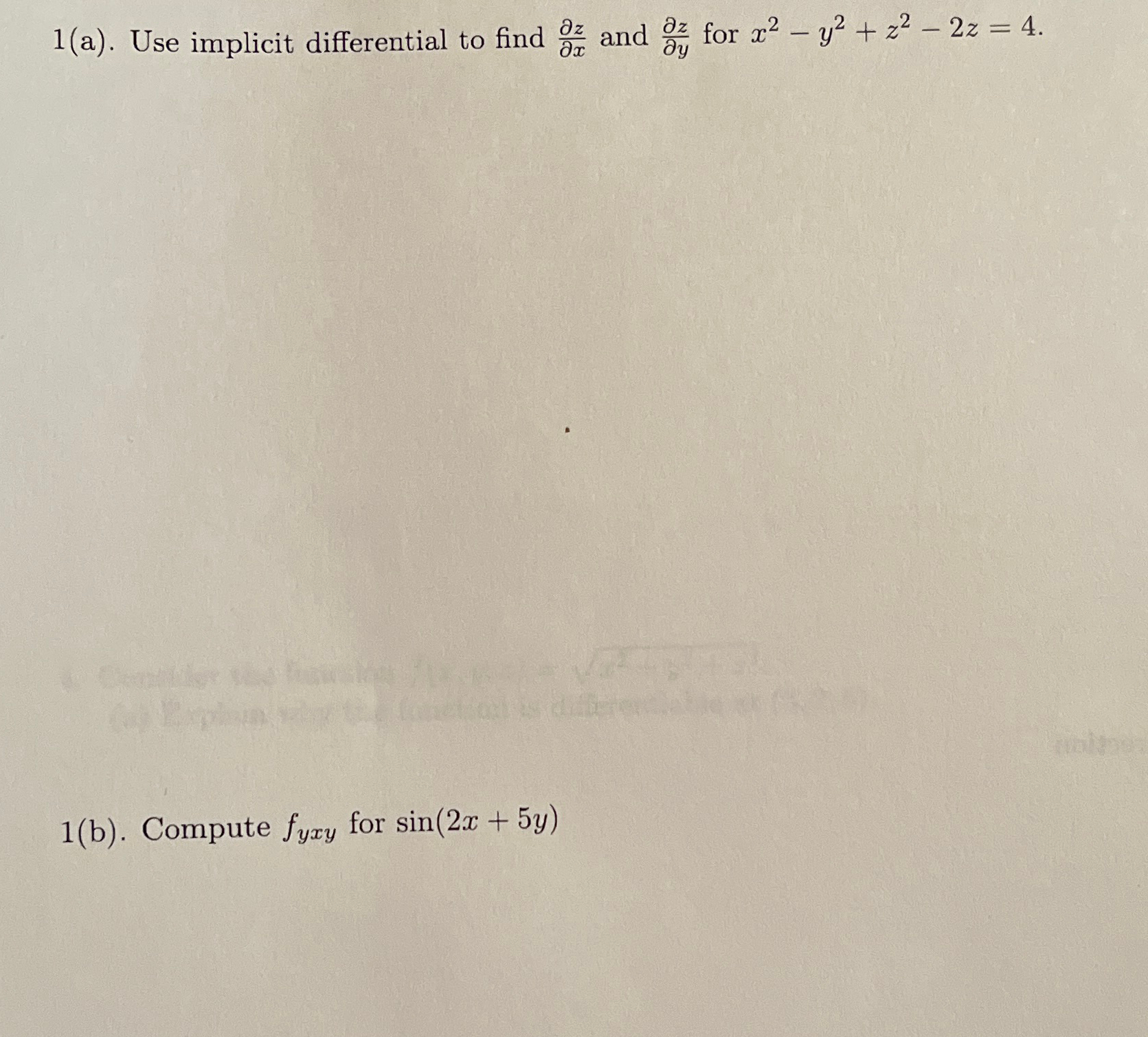 Solved 1(a). ﻿Use implicit differential to find delzdelx | Chegg.com