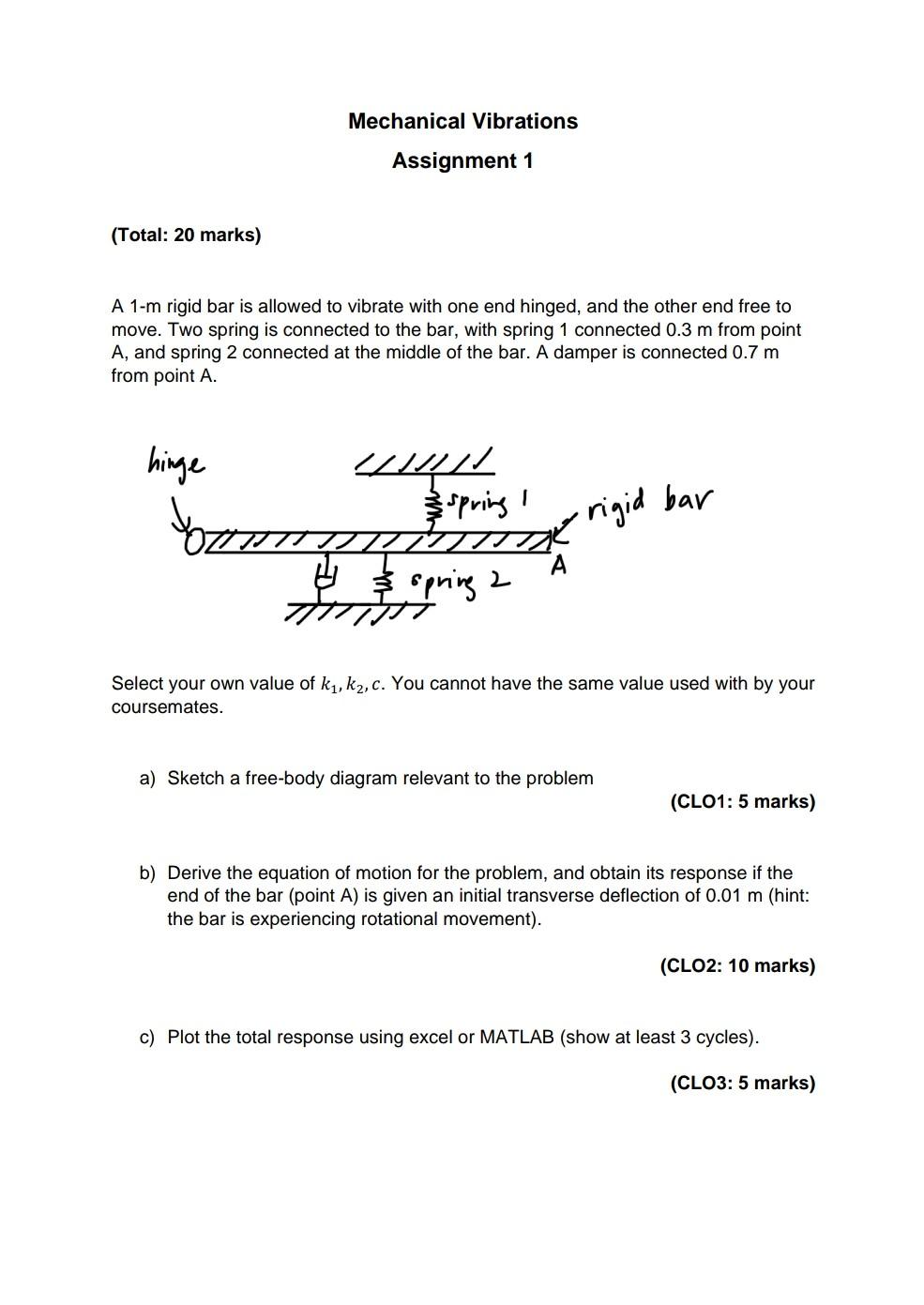 Solved Mechanical Vibrations Assignment 1 (Total: 20 marks) | Chegg.com