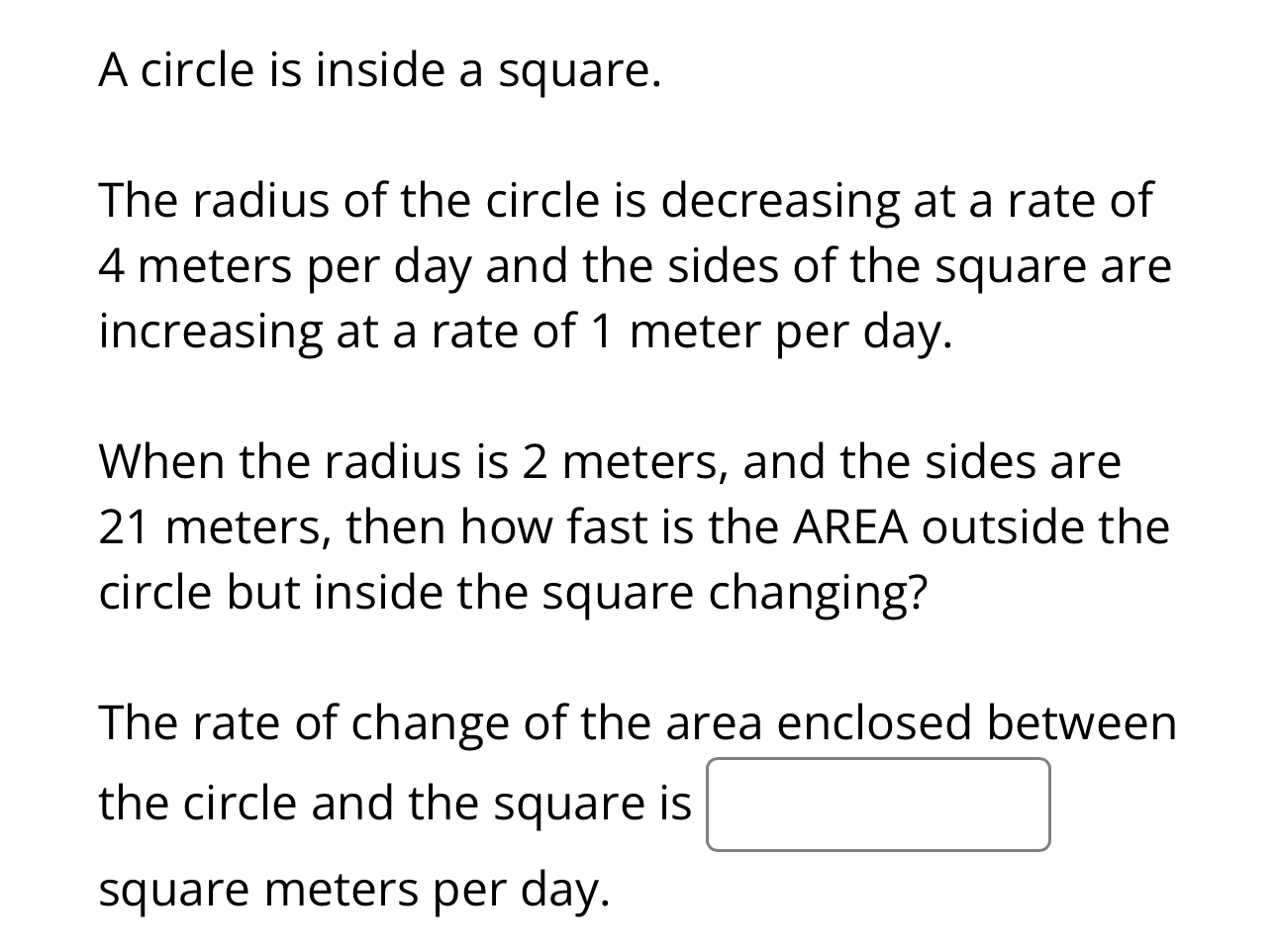 Solved A circle is inside a square.The radius of the circle | Chegg.com